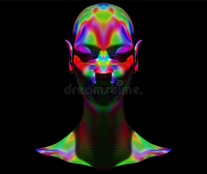 Illustration of Elf Woman Face Image with Multicolored Texture. Made ...