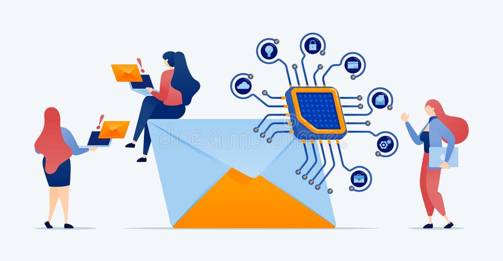 Illustration of Email Services Interconnected with Chips Support the ...