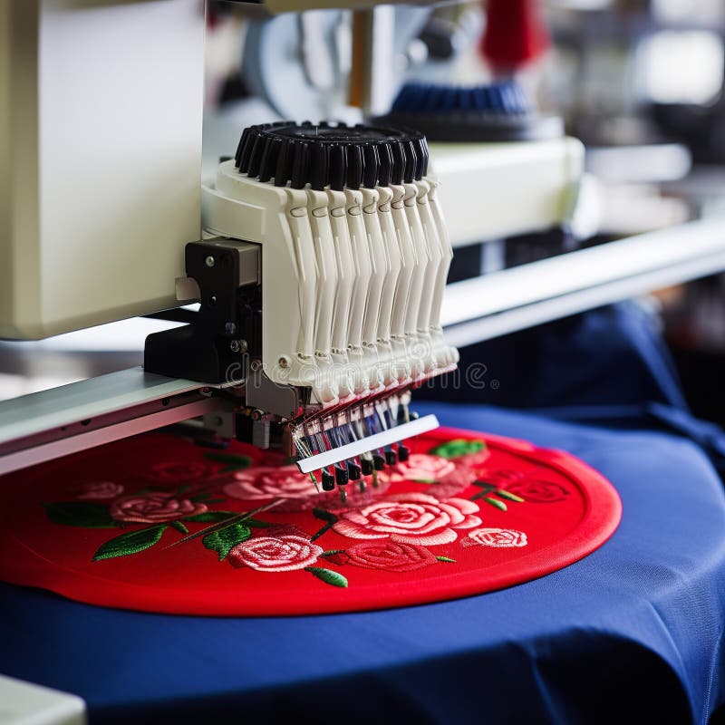 Illustration of Embroidered Cap and Embroidery Machine Close Up ...