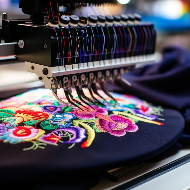 Illustration of Embroidered Cap and Embroidery Machine Close Up ...