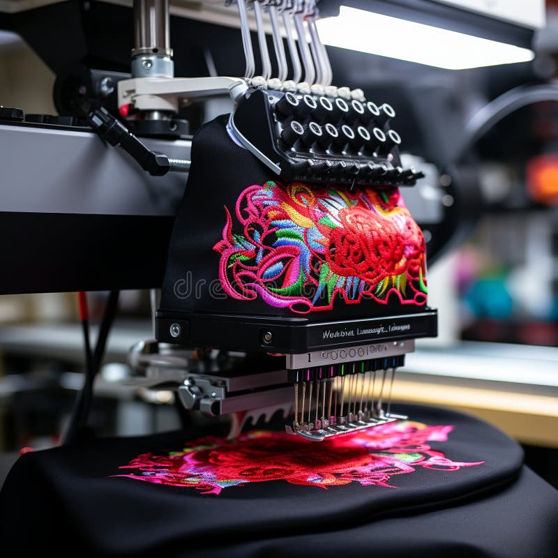 Illustration of Embroidered Cap and Embroidery Machine Close Up ...