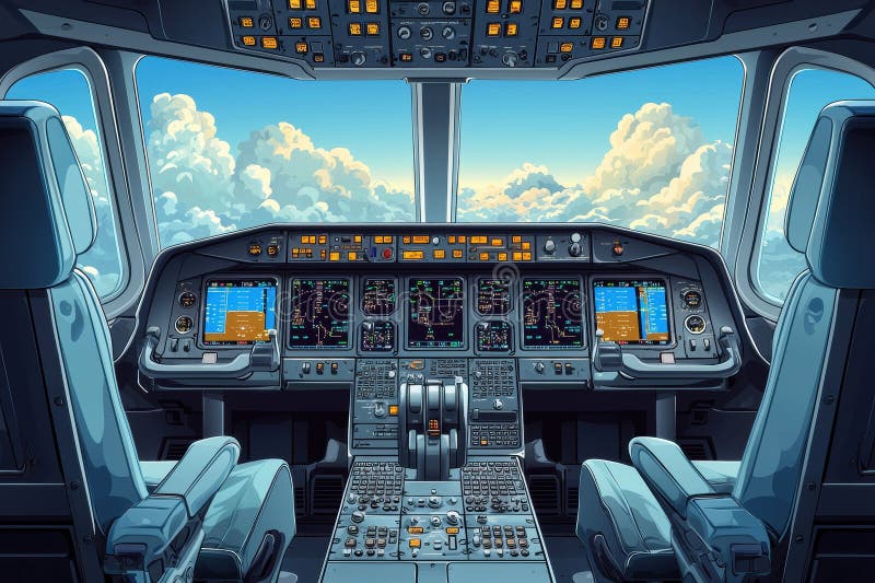 Illustration of Empty Airplane Cockpit with Digital Controls Stock ...