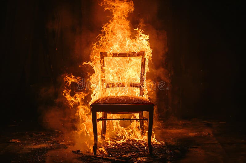 An Empty Chair on Fire, Isolated in the Dark Room, High Resolution ...