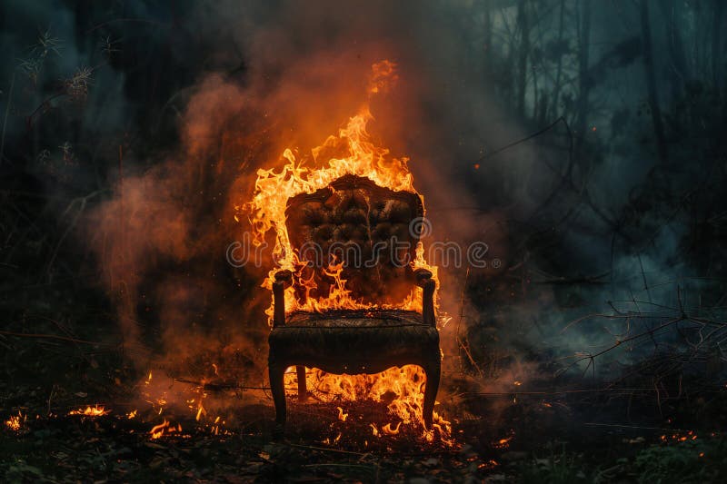 An Empty Chair on Fire, Isolated in the Dark Room, High Resolution ...