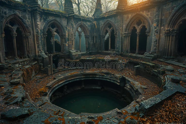 Illustration of Empty Church with an Ancient Pit, High Quality, High ...