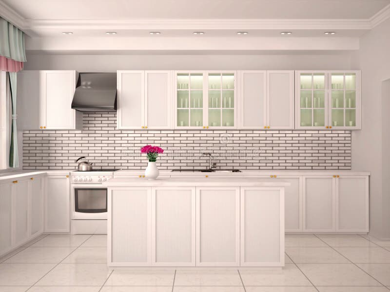 Illustration of Empty Clean White Kitchen Stock Illustration ...