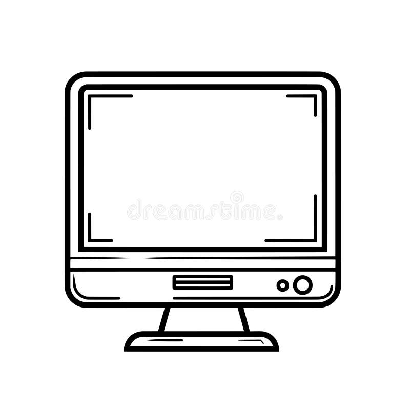 Featuring Empty Computer Monitor in Line Art Style on White Background ...