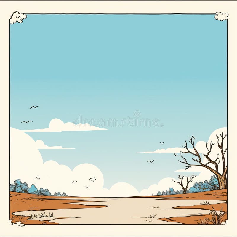 An Illustration of an Empty Field with Trees and Birds Stock ...