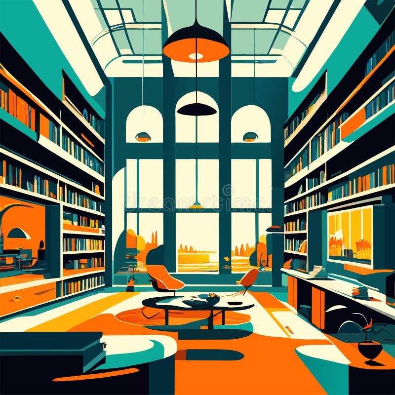 Illustration of an Empty Library in a Modern Style. Vector Illustration ...