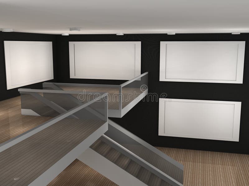 A Illustration of a Empty Museum Room with Frames Stock Illustration ...