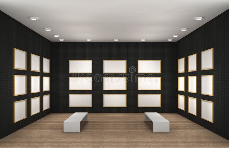 A Illustration of a Empty Museum Room with Frames Stock Illustration ...
