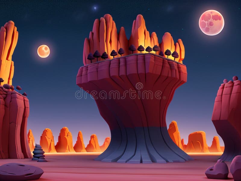 Illustration of Empty Night Dessert Landscape Under Moon Light in ...