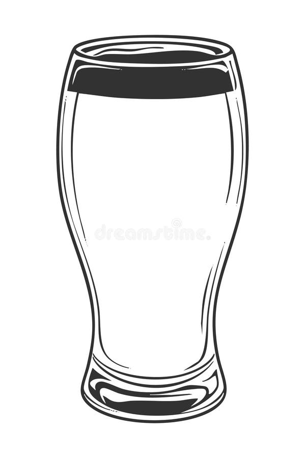 Illustration of an Empty Pint Glass in Black and White Outline. Stock ...