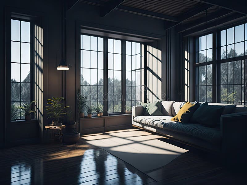 Illustration of an Empty Room with Natural Light. Ai Generative Stock ...