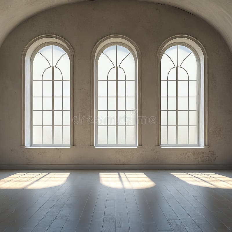 Illustration of an Empty Room with Three Arches and a Window Stock Illustration - Illustration ...