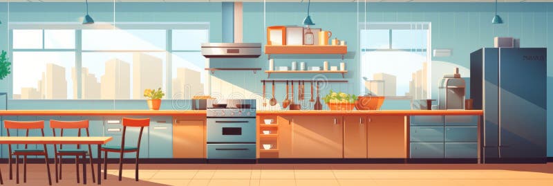 Illustration of an Empty School or University Kitchen with Large ...