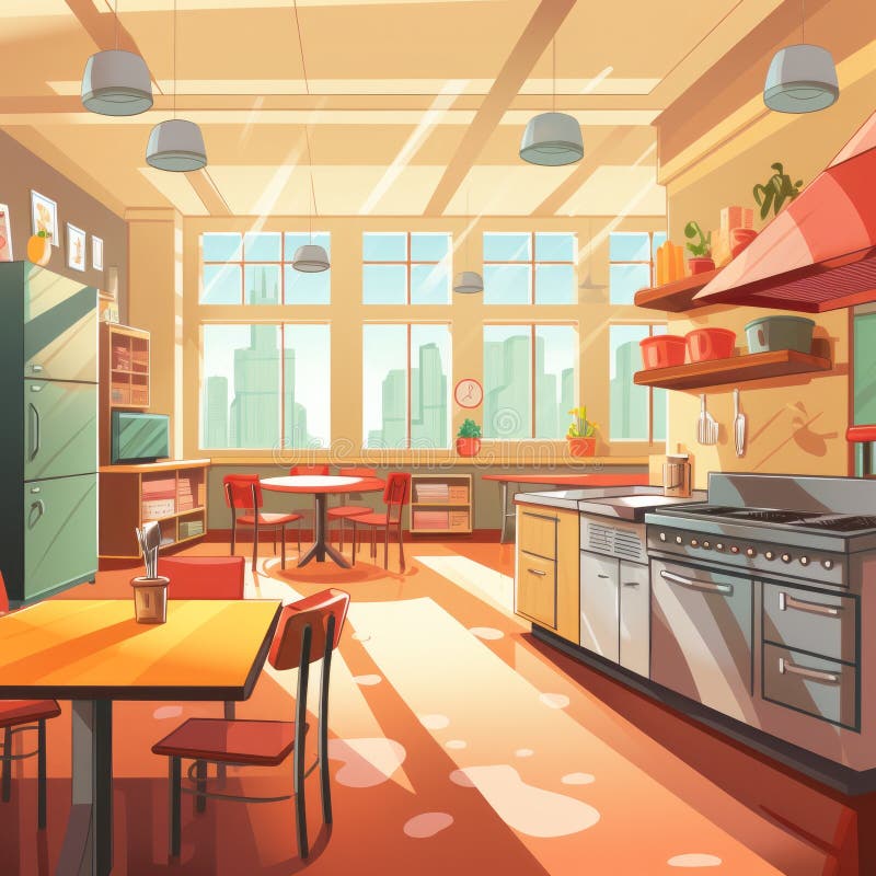 Illustration of an Empty School or University Kitchen with Large ...