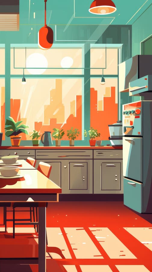 Illustration of an Empty School or University Kitchen with Large ...