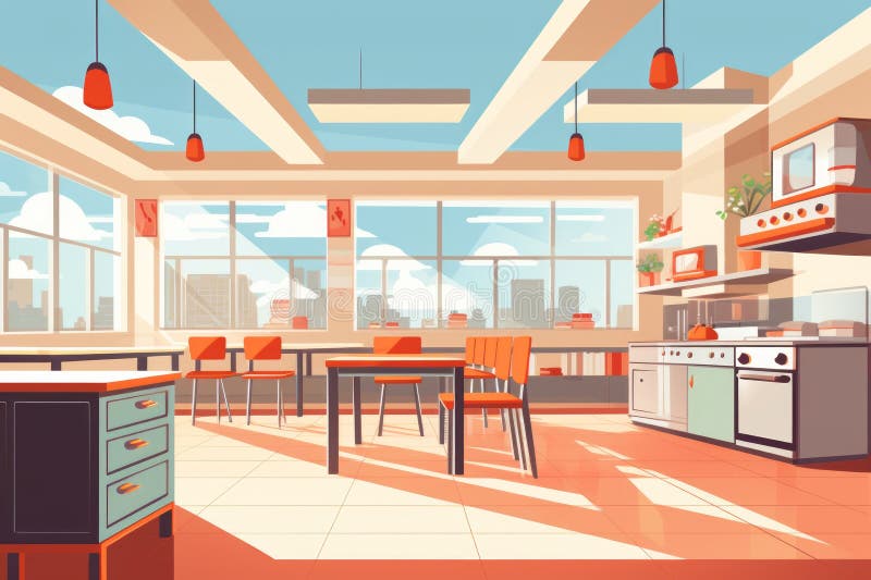 Illustration of an Empty School or University Kitchen with Large ...