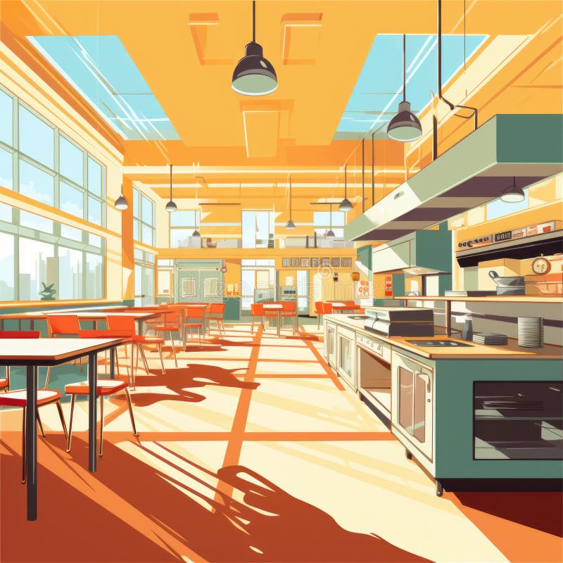 Illustration of an Empty School or University Kitchen with Large ...