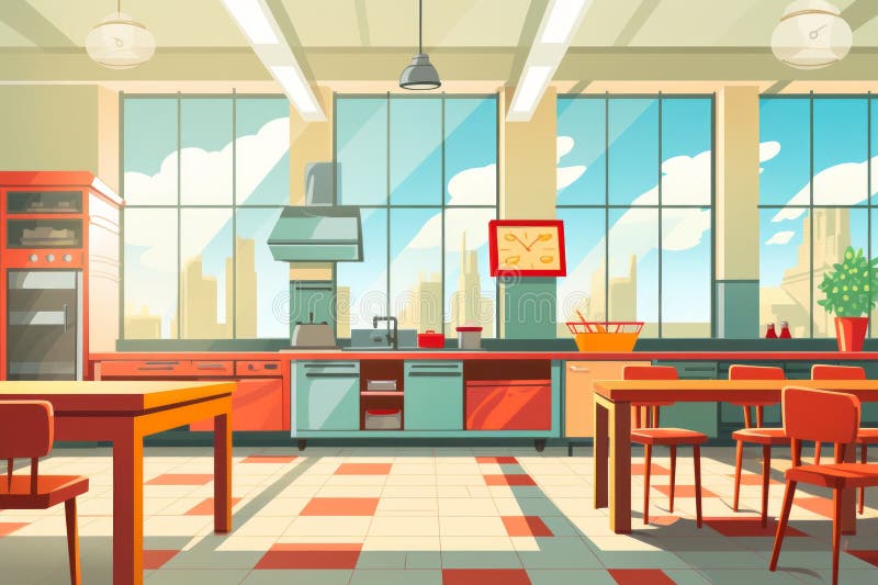 Illustration of an Empty School or University Kitchen with Large ...