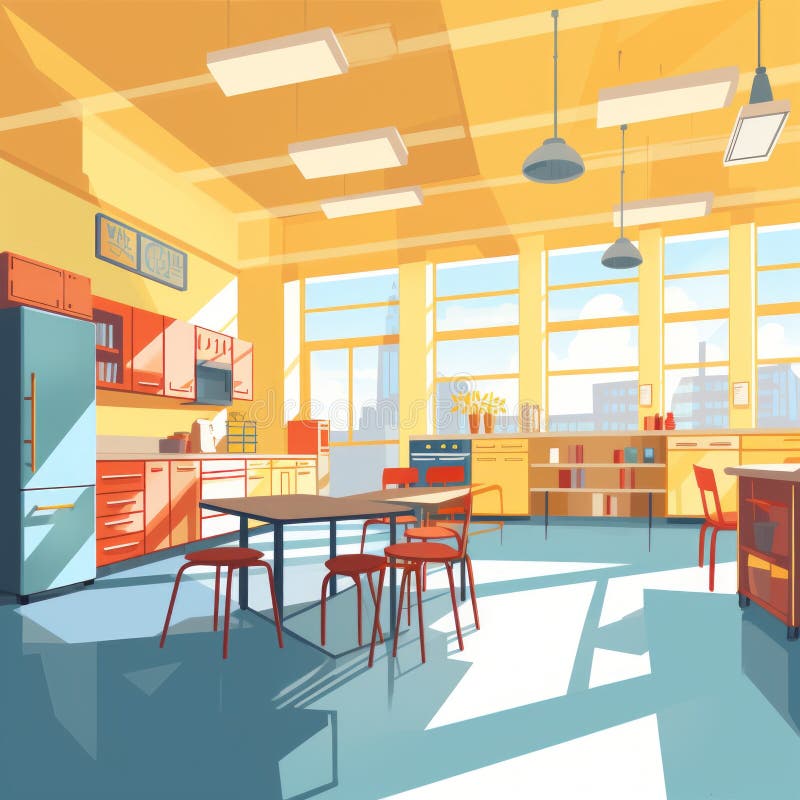 Illustration of an Empty School or University Kitchen with Large ...
