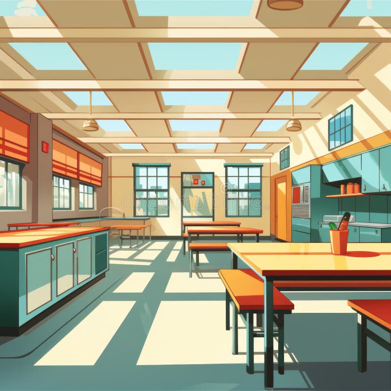 Illustration of an Empty School or University Kitchen with Large ...