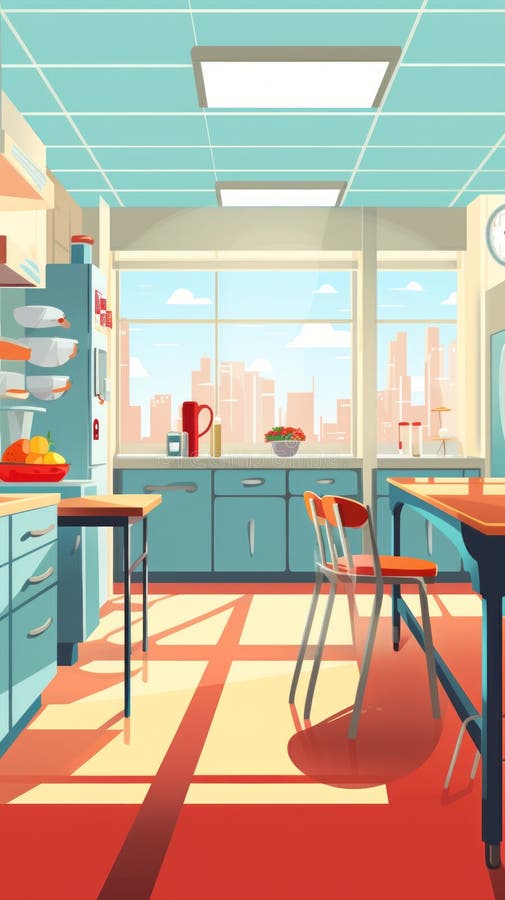 Illustration of an Empty School or University Kitchen with Large ...