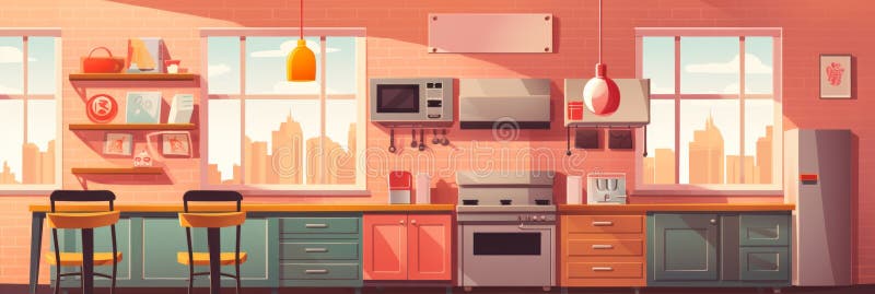 Illustration of an Empty School or University Kitchen with Large ...