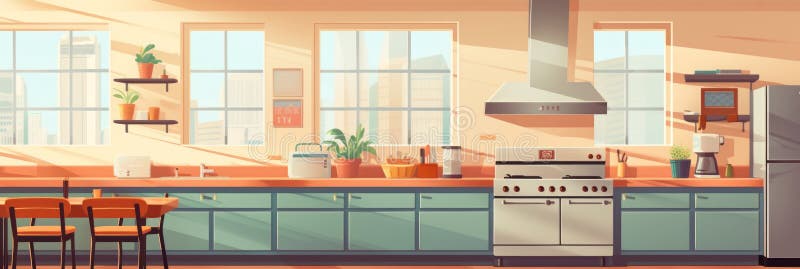 Illustration of an Empty School or University Kitchen with Large ...