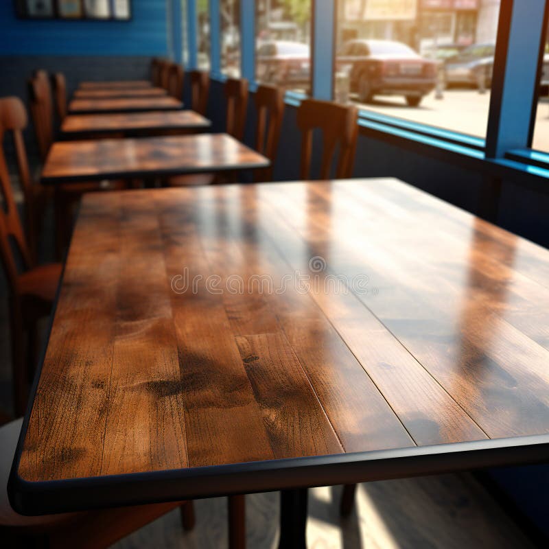 Empty Wooden Table and Chairs in a Cafe or Restaurant, Perspective View ...