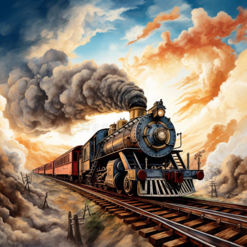 Illustration of an Engine Train Running on Track Generative AI Stock ...
