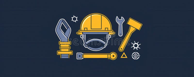 Illustration of Engineering Tools and Safety Equipment on a Dark ...