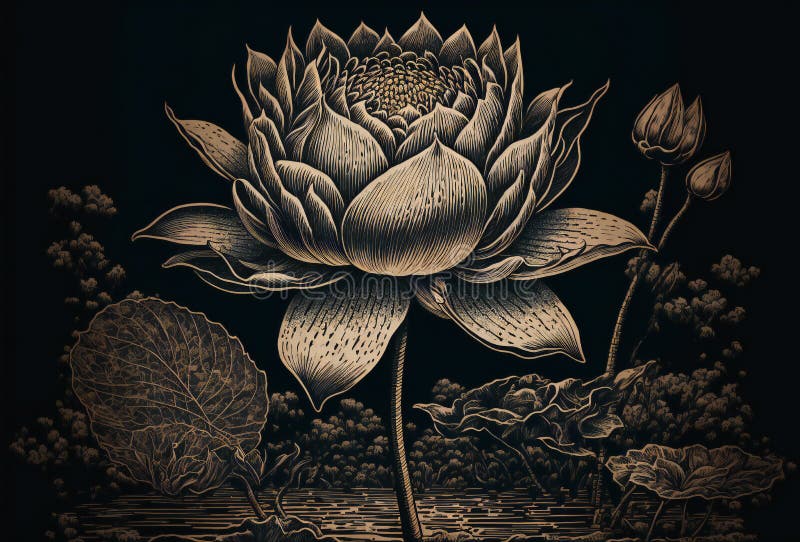 Engraved Style Illustration of Lotus for Posters, Creative Digital ...