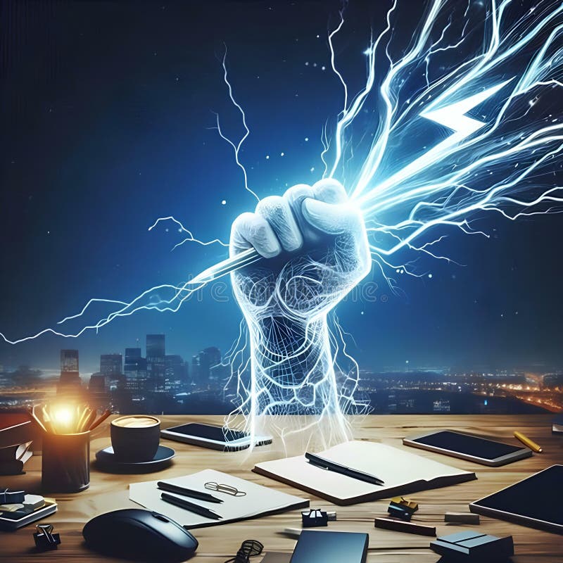 Illustration an Entity with the Power of Thunder Stock Illustration - Illustration of glowing ...