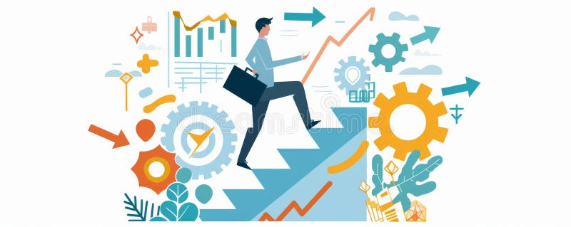 Illustration of an Entrepreneur Climbing Stairs Surrounded by Business ... Illustration of an Entrepreneur Climbing Stairs Surrounded by Business ...