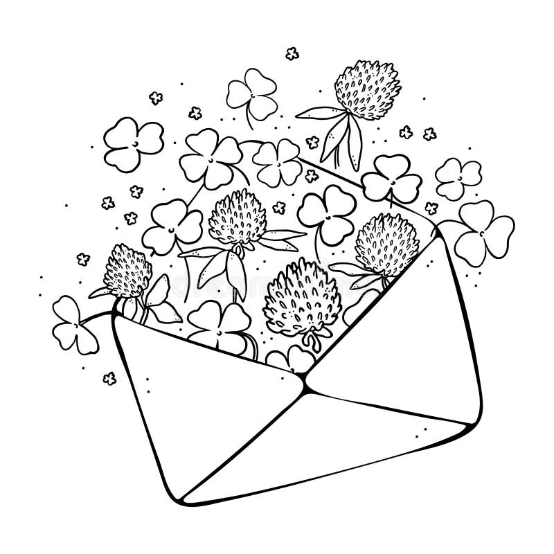 Illustration Envelope with Flowers Inside a Black Outline on a White ...