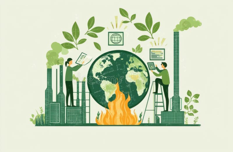 Illustration of Environmental Impact and Sustainable Solutions Stock ...