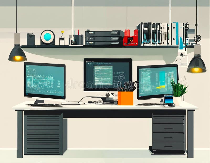 Working Desk in a Modern and Equipped Software Laboratory. Stock ...
