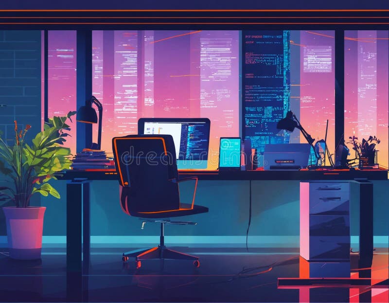 A Work Desk in a Modern Equipped it Center. Stock Illustration ...