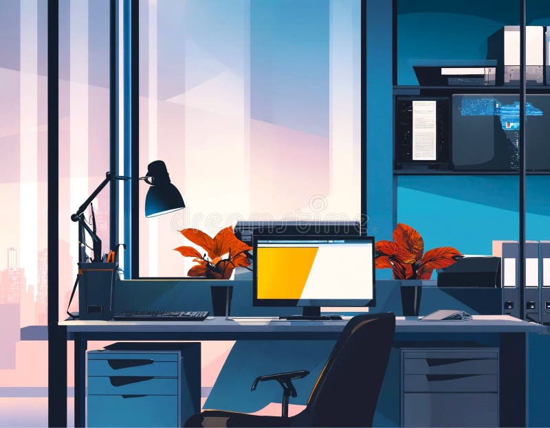 A Work Desk in a Modern Equipped it Center. Stock Illustration ...