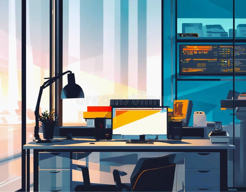 A Work Desk in a Modern Equipped it Center. Stock Illustration ...