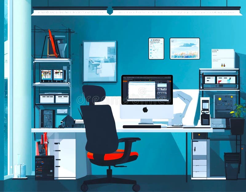 Workplace in a Modern and Equipped Software Laboratory. Stock ...