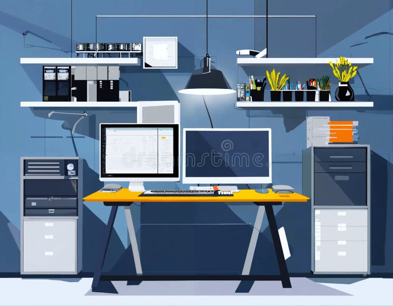 Workplace in a Modern and Equipped Software Laboratory. Stock ...