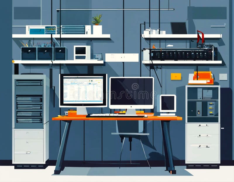 Workplace in a Modern and Equipped Software Laboratory. Stock ...