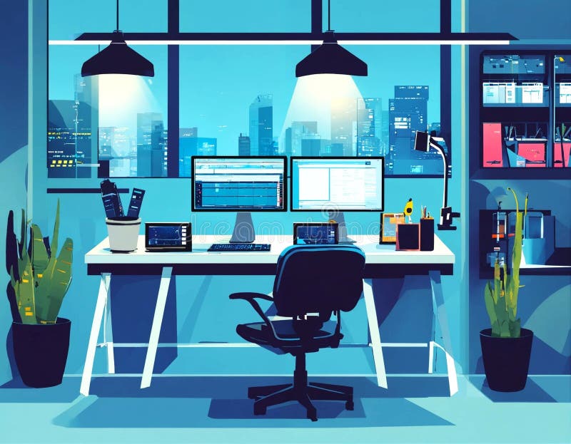 Workplace in a Modern and Equipped Software Laboratory. Stock ...