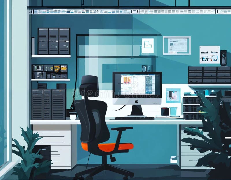 Workplace in a Modern and Equipped Software Laboratory. Stock ...