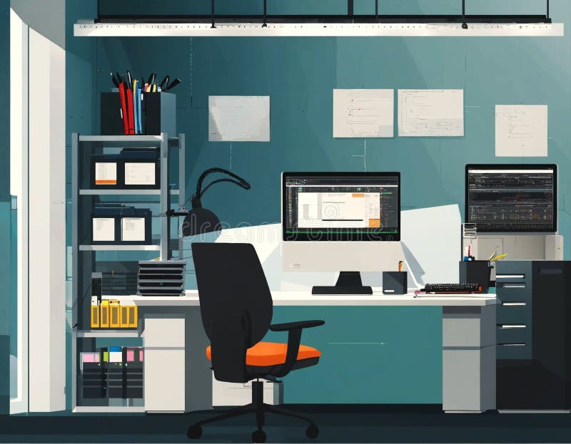 Workplace in a Modern and Equipped Software Laboratory. Stock ...