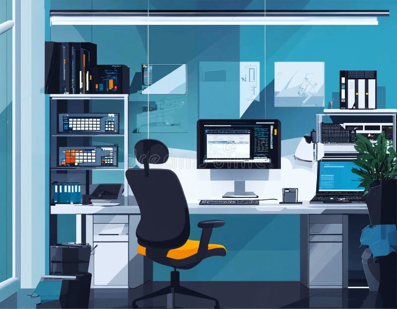 Workplace in a Modern and Equipped Software Laboratory. Stock ...