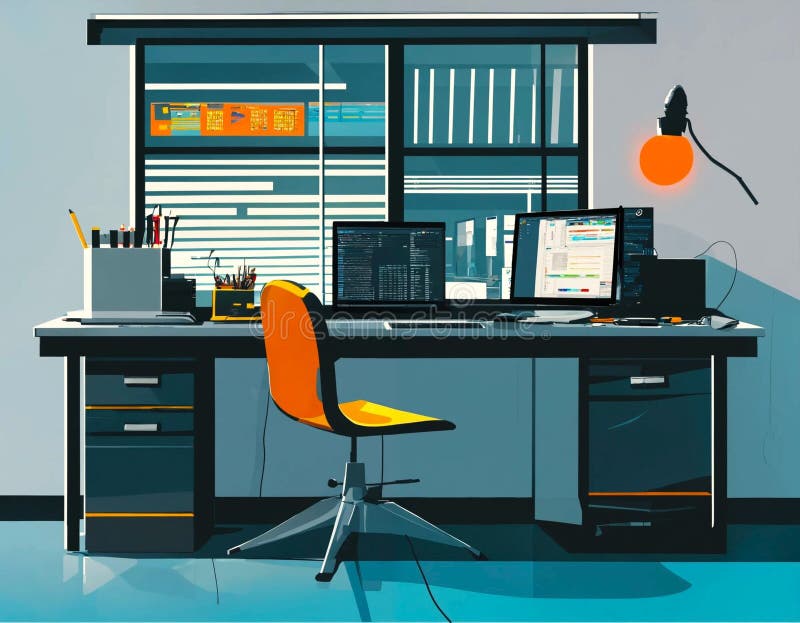 Workplace in a Modern and Equipped Software Laboratory. Stock ...